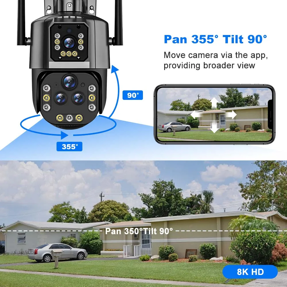 16mp 8k Hd Wifi Camera Outdoor Wireless 20x Zoom Security Camera Four ...