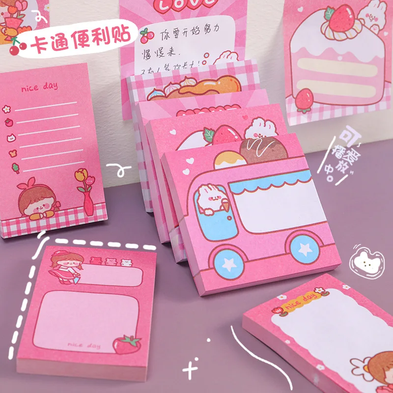 School Supplier Kids Girls Cartoon Kawaii Pink Memo Sticky Note Book ...