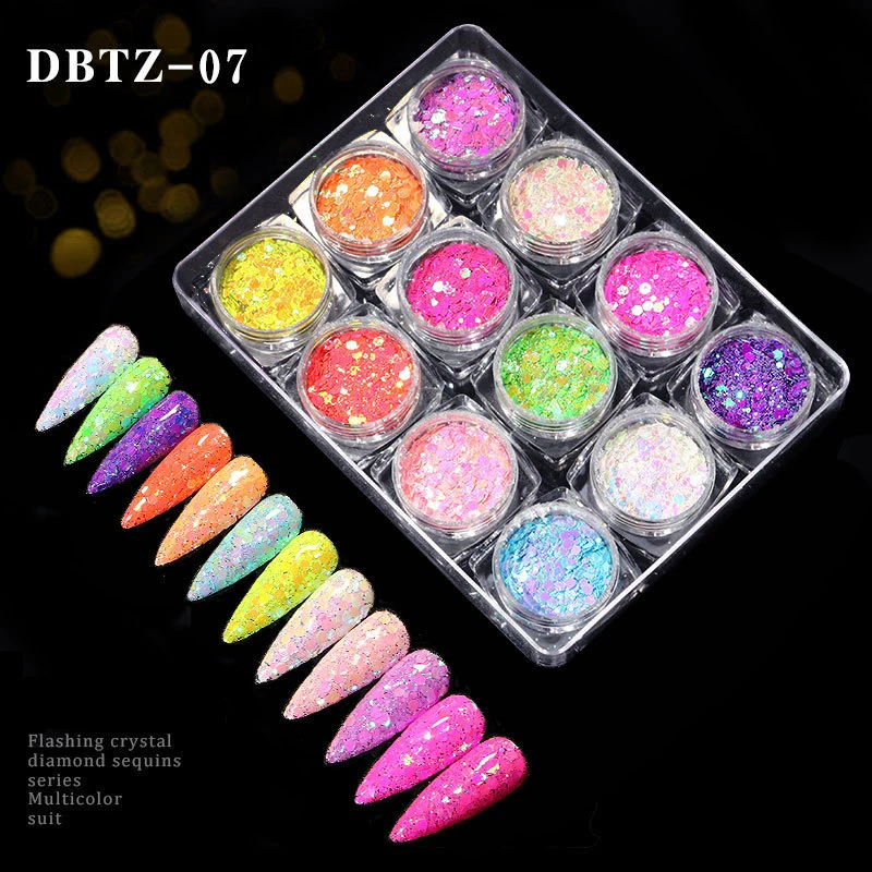 DIY Nail Decoration Holographic Flakes Stickers 3D Glitter Sequins Nail ...