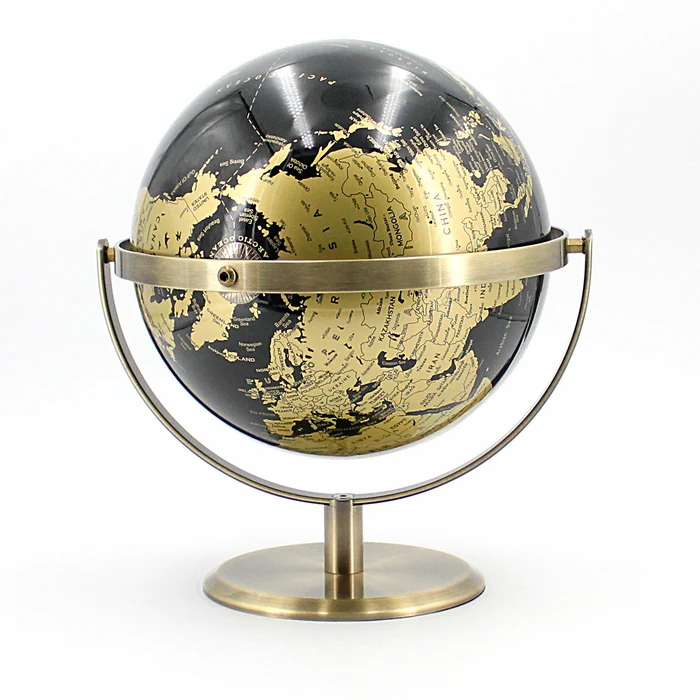 Black Background Gold Continent Rotation Pvc World Globe With Metal ...