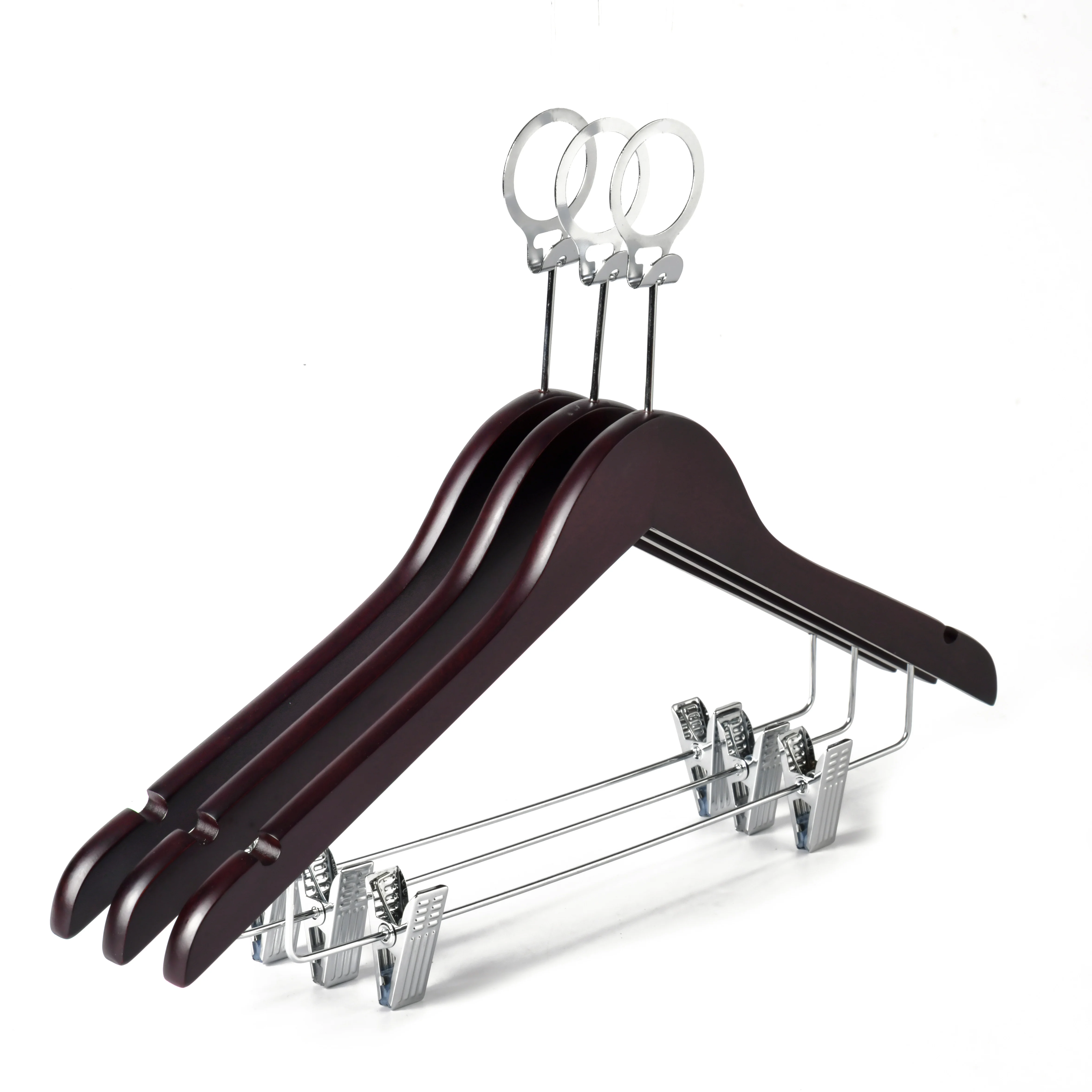 Wholesale Hotel Wooden Hangers With Clips and Anti -theft Ring Clothes ...