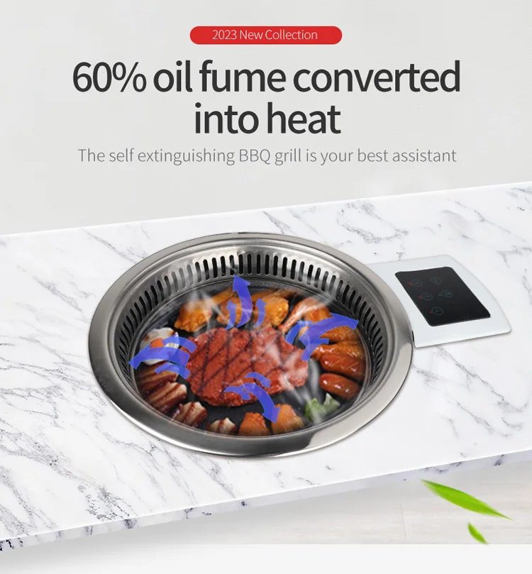 Indoor Electric BBQ Grill - 15 Inch Round Infrared Roaster for Korean ...