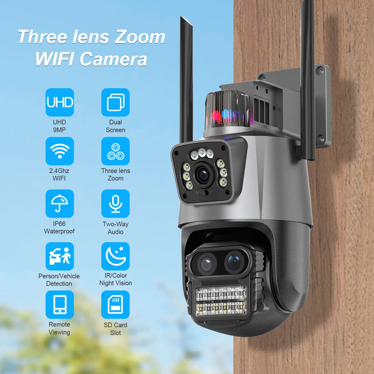 Factory Ptz 8Mp Three Lens Dual Lens Outdoor 8X Three Lens Wireless ...