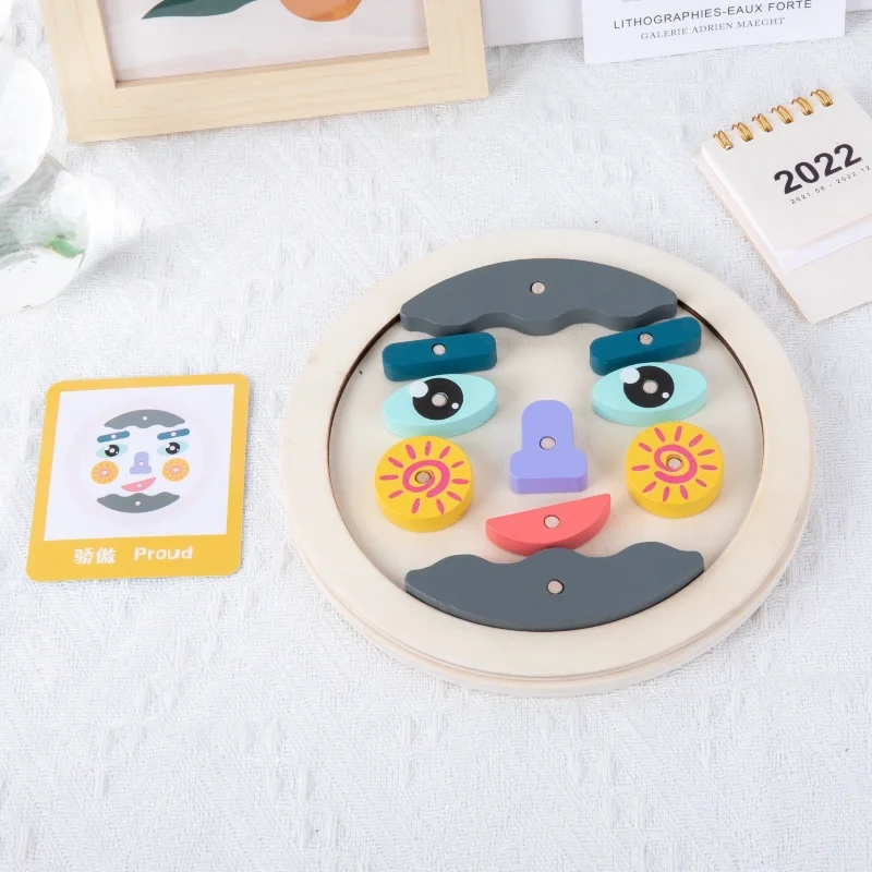 Wooden Desktop Games Puzzle Expression Face Changing Building Blocks 3d ...
