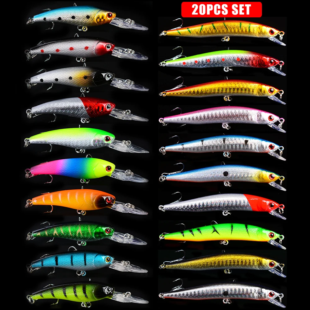 20pc Fishing Lure Set Minnow Hard Plastic Bassbait Carp Fishing ...