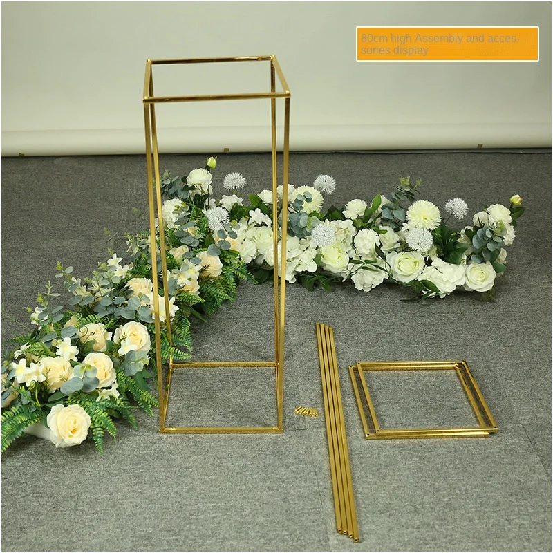 Gold Rectangular Metal Geometric Flower Stand for Weddings