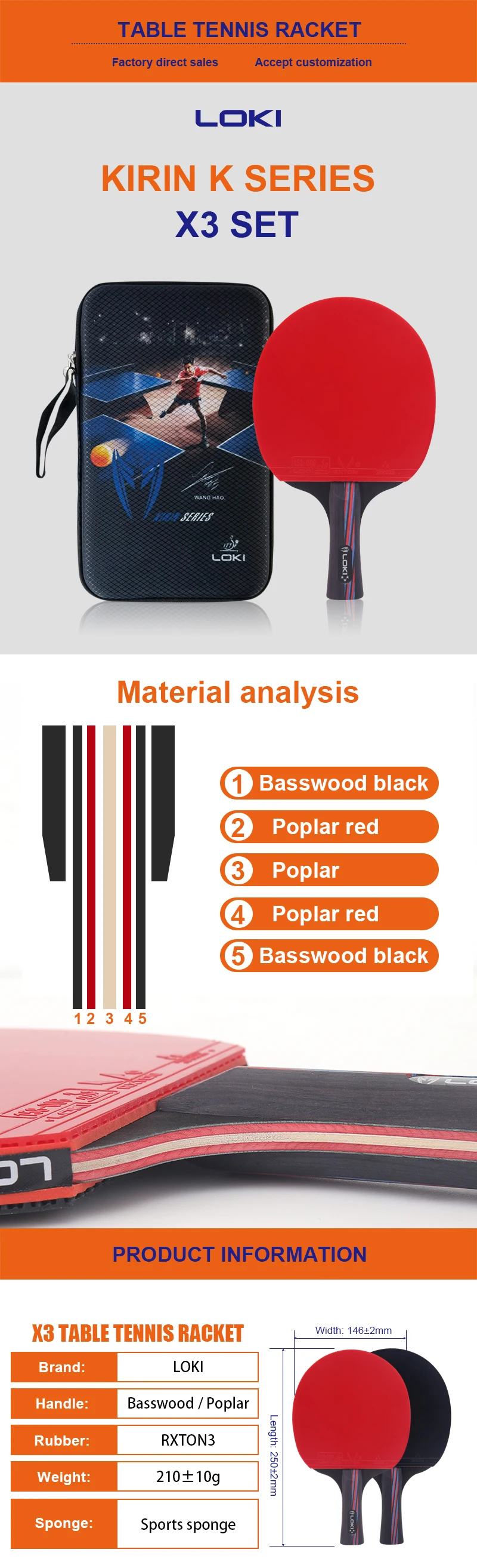 Loki KX3 Ping Pong Paddle - Professional Table Tennis Racket