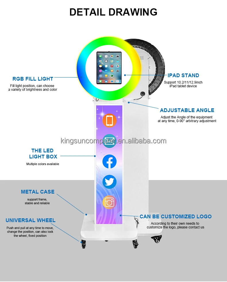 Customized Logo Ring Light Ipad Selfie Photo Booth Stand