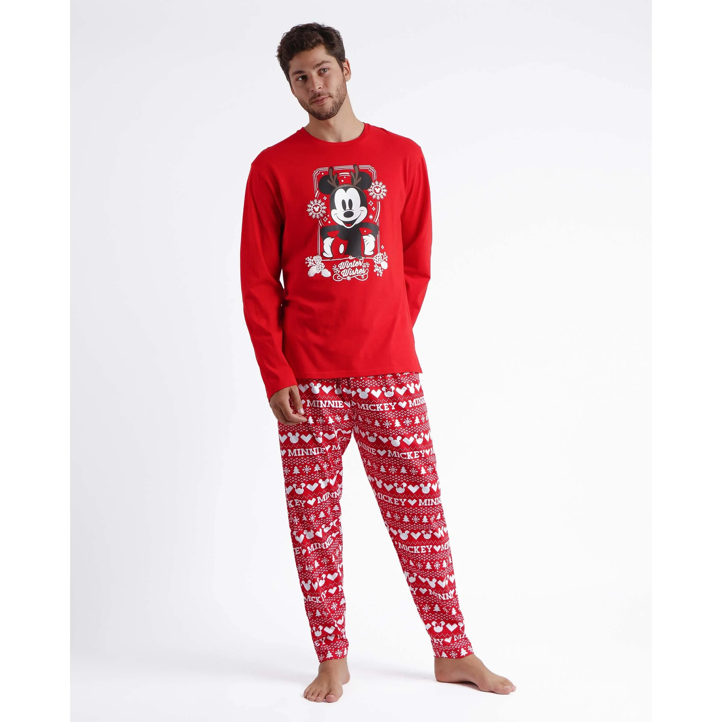 Disney Christmas Mickey Mouse Printed Men's Long Sleeve Pajama Set ...