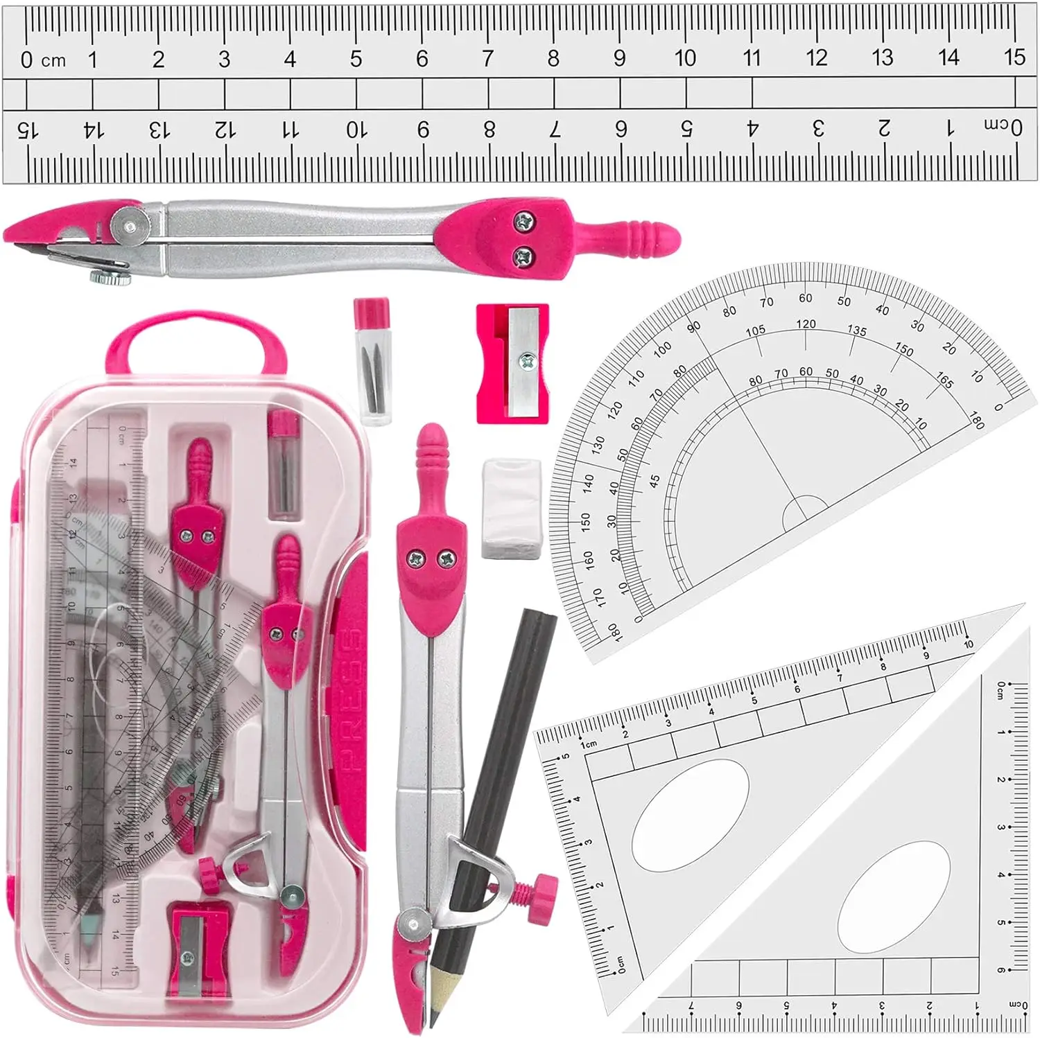 Geometry Set for Students, Math Protractor Compass With Rulers, Box of ...