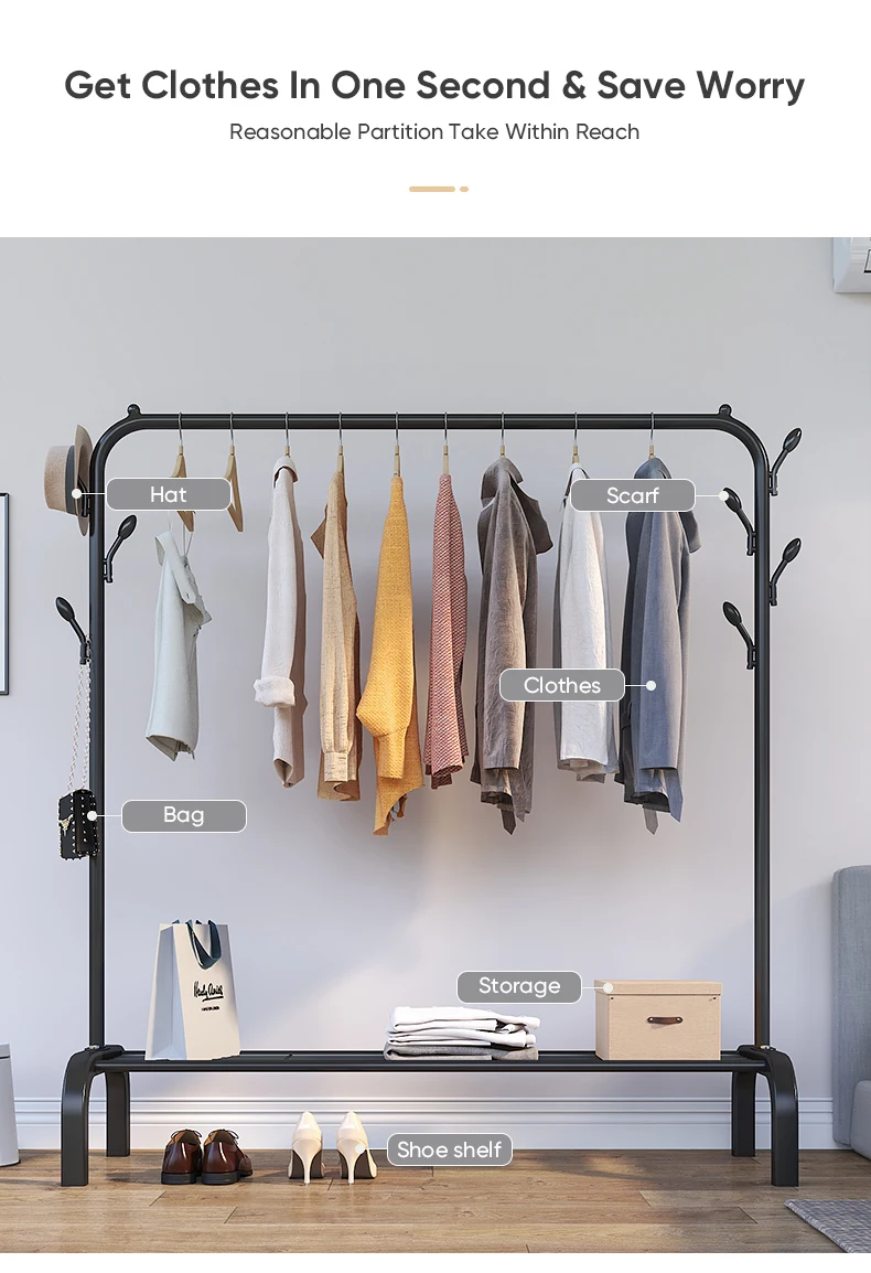 Joybos Clothes Rack Floor Bedroom Household Simple Single-pole Drying ...