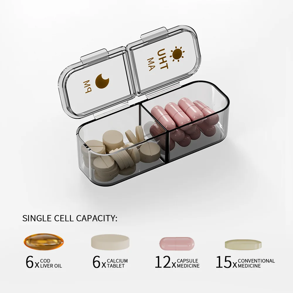 Travel 7 Day 14 Compartment Am/Pm Pill Organizer Box Plastic Portable ...