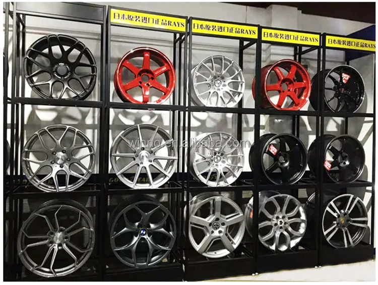 Black Car Wheel Rim Display Rack - Holds 8 Wheels Max