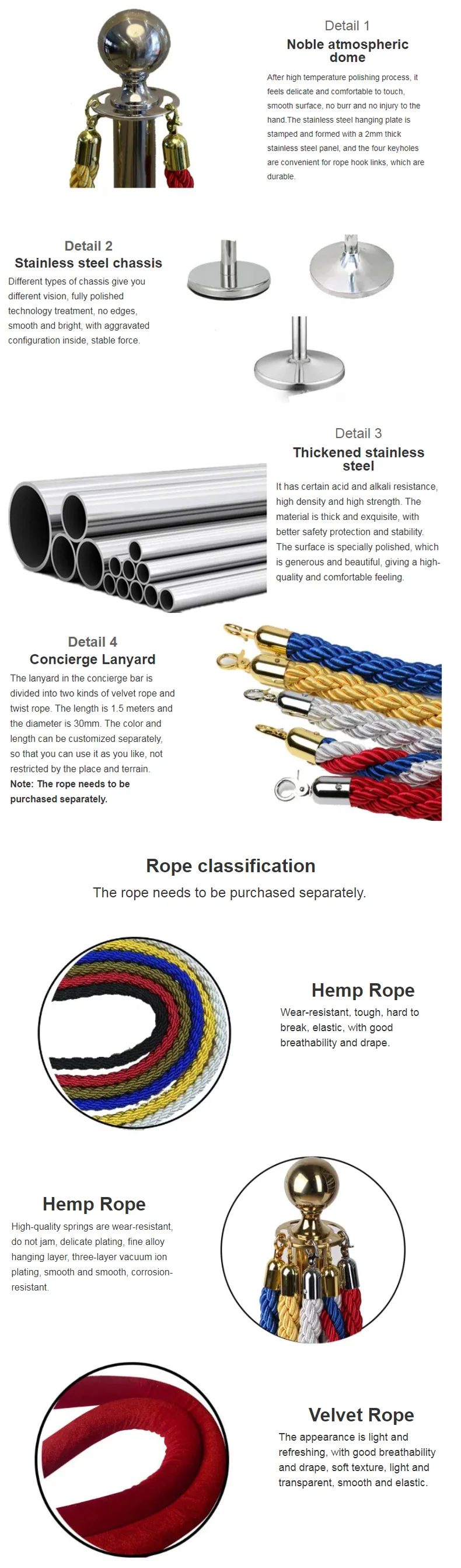 Crown Stainless Steel Rope Stands Gold Railing Stand Pole Stanchion ...