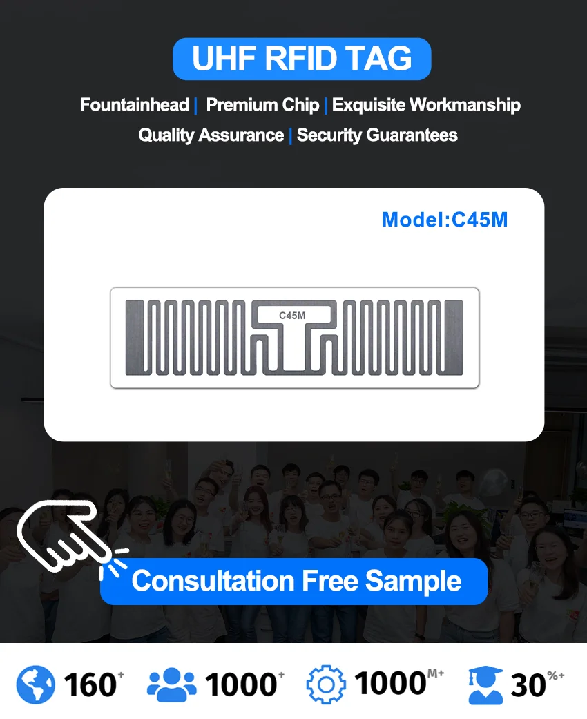 Inventory C45m Rfid Sticker Tag Customized Size 45 * 10 Impinj M730 ...
