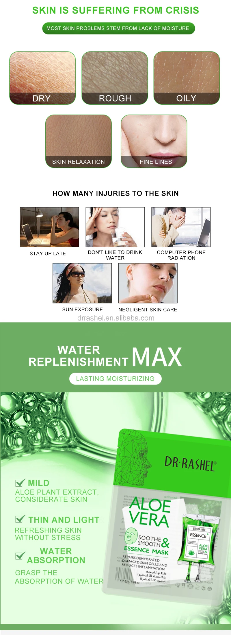 Dr Rashel Skin Care Aloe Vera Essence Mask 25g^5pcs Brightening Lightening Facial Clean - Buy Dr ...