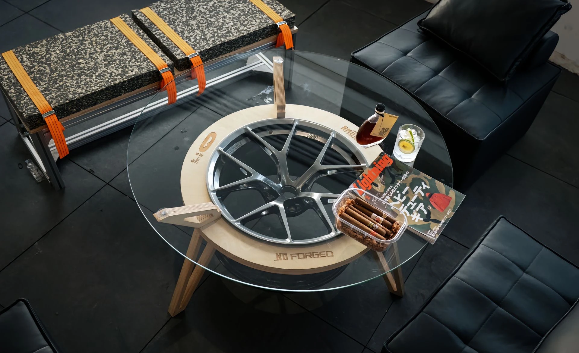Modern Glass Table For Living Room Home Car Wheel Rim Table Basse Round ...