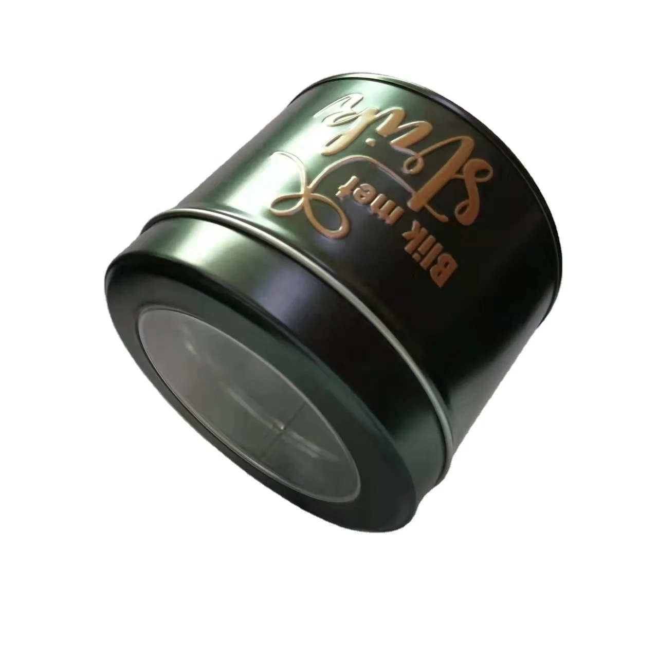 Circular Tins With Window Pvc Lids Black Round Tin Cans With Clear ...