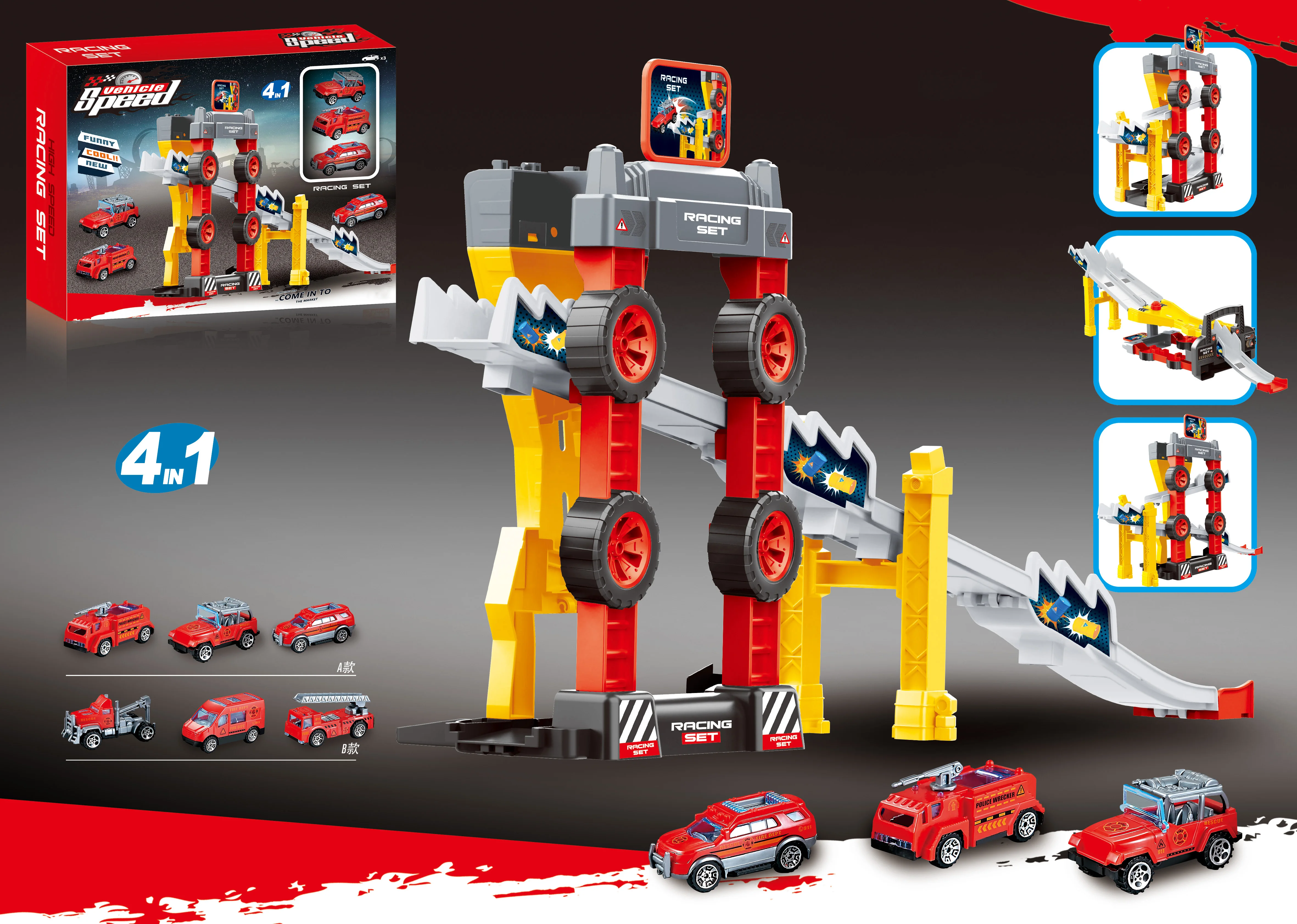 Fire Theme Rail Car Speed Vehicle Racing Set With 6cars| Alibaba.com