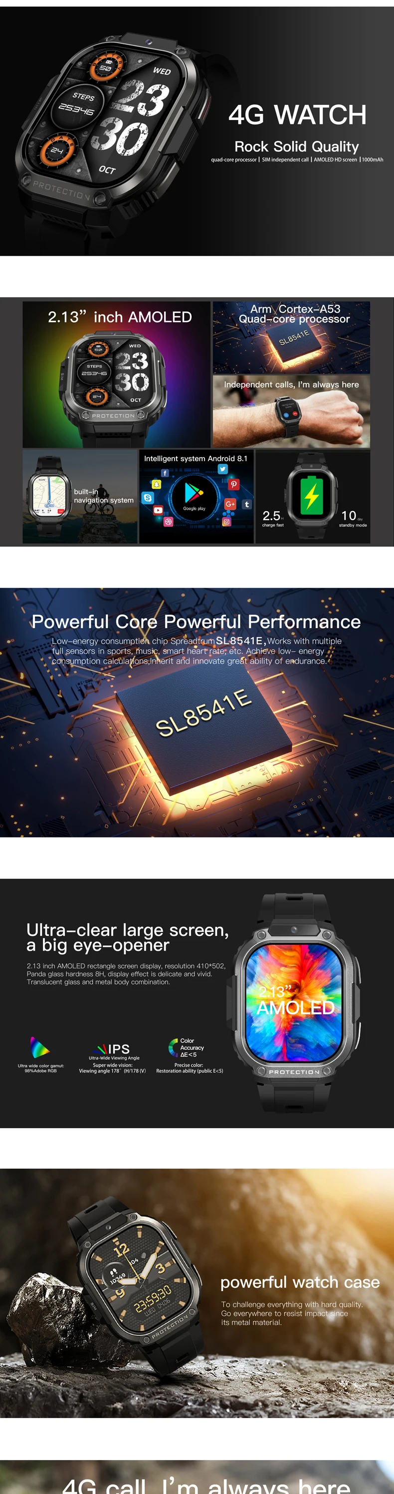 2024 Smartwatch DM63 - 2.13 Inch Android 8.1 Navigation