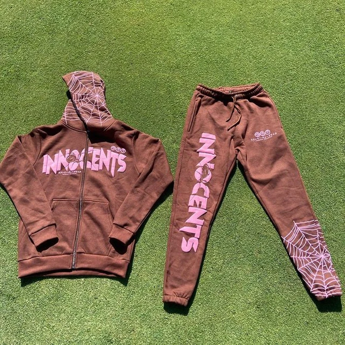 Custom Puff Print Logo Flared Hoodie Set Mens Tracksuits Jogger ...