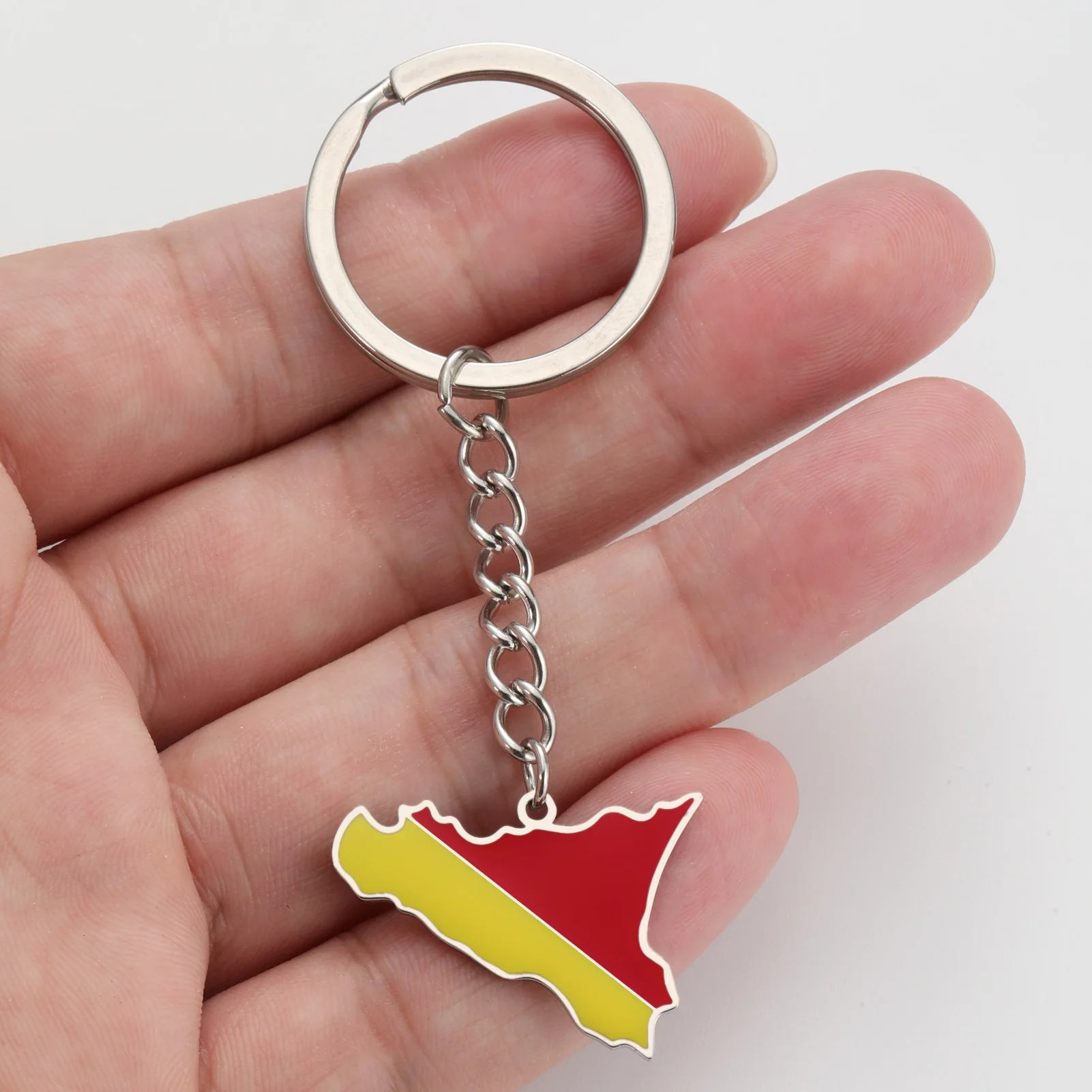 Sicily Island Map Pendant Keychain Country Flag Map Key Ring Stainless ...