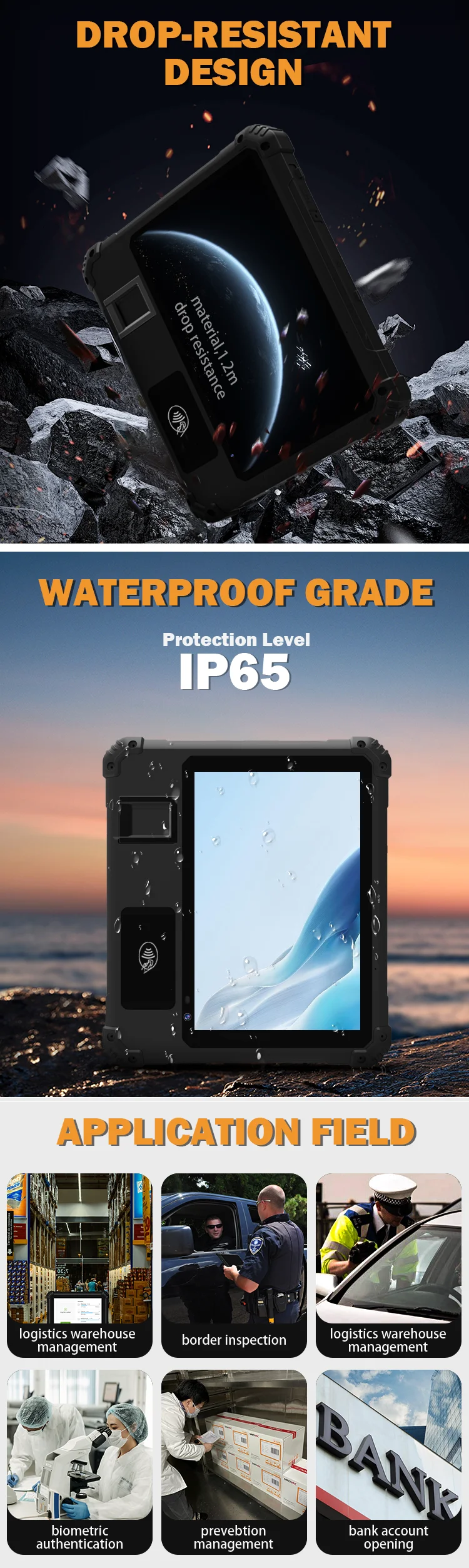 Custom Rugged Tablet 1000 Nits Wifi Gps Attendance Biometric Handheld ...