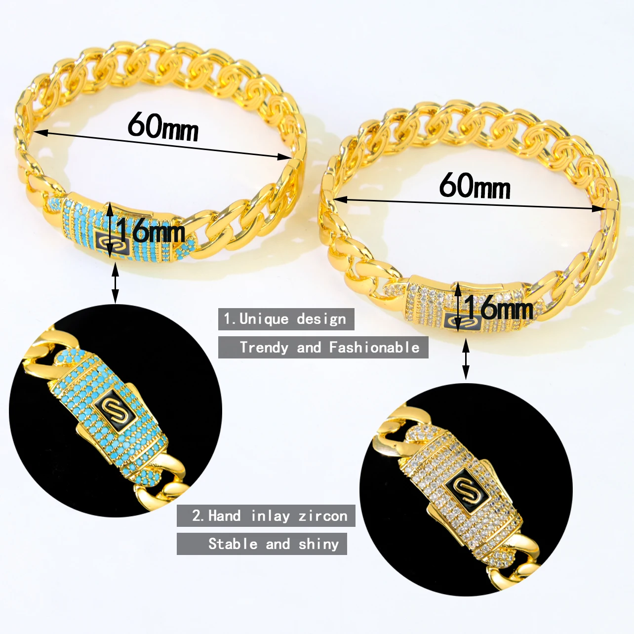 AYONG Luxury Dubai 21k Gold Bangle Sets with Blue Zircon