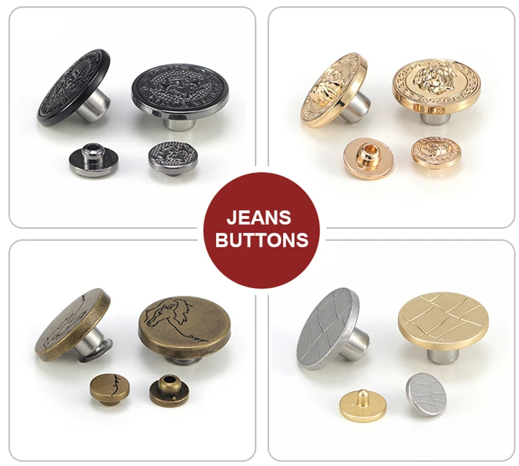 Washable Custom Jeans Rivet Engraved Logo Brass Buttons