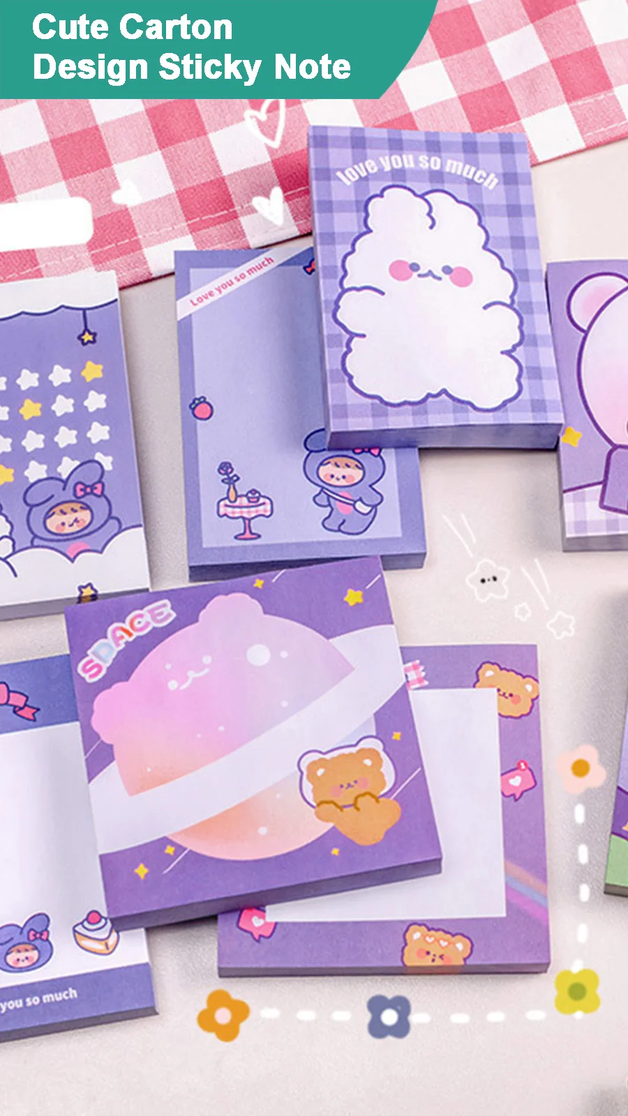 Cartoon Soft Cuddly Rabbit Sticky Notes Cute Reusable Sticky Children's ...