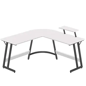 L Shaped Desk White Corner Computer Desks For Small Space Home Office ...