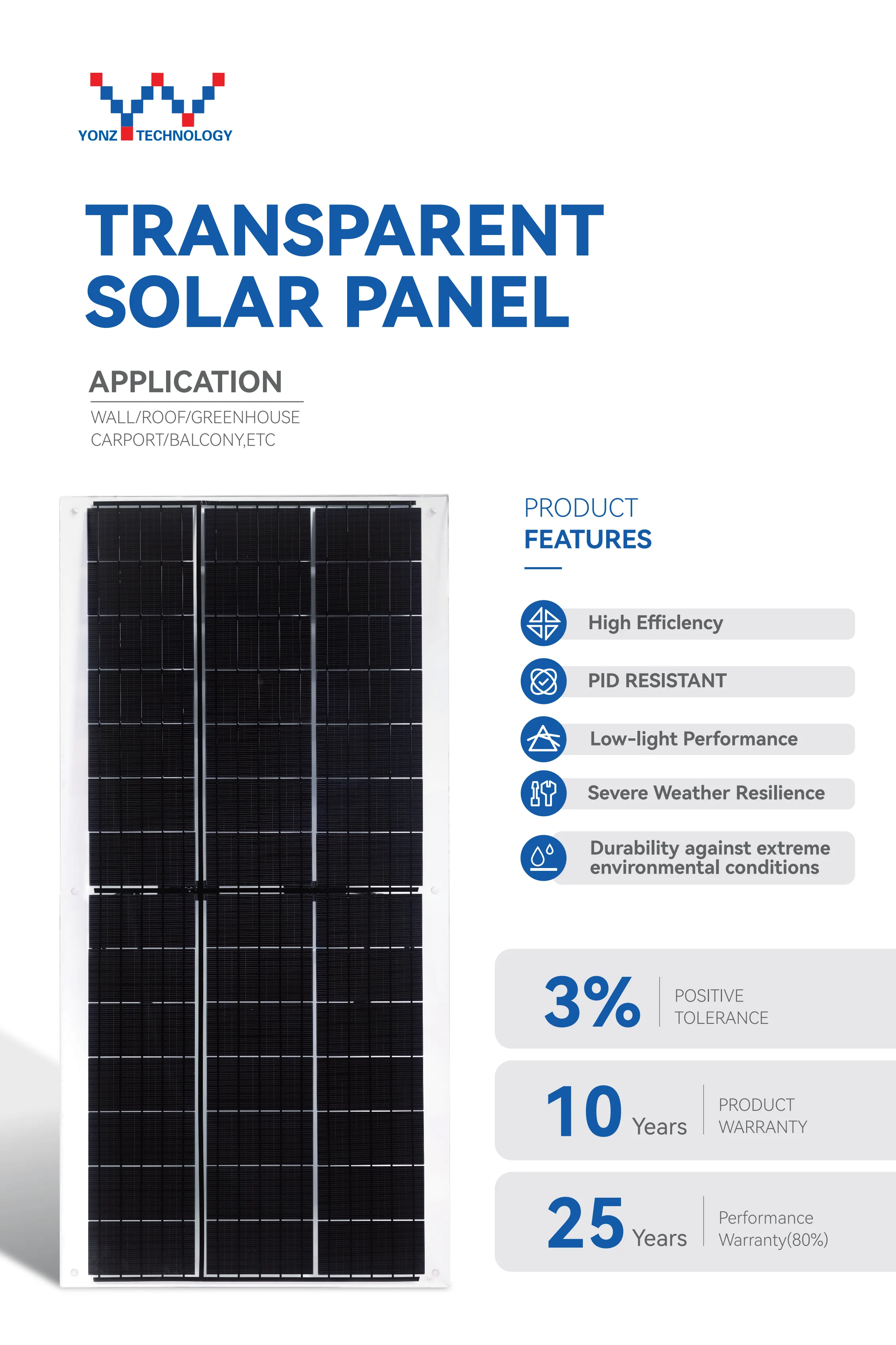 Yonz BIPV Double Glass Transparent Solar Panel Bipv Solar Greenhouse ...