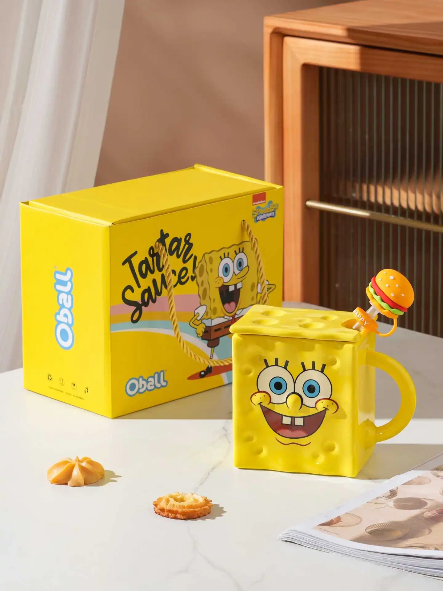 Spongebob Squarepants Mug with Lid - Creative Ceramic Cup