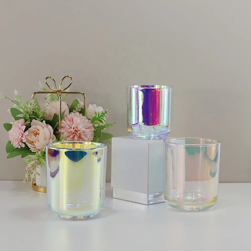 Empty Rainbow Candle Container Custom Christmas Round Bottom Iridescent ...