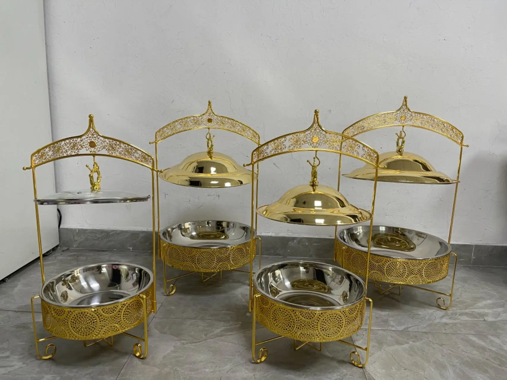 Hotel Luxury Gold Chaffing Dishes Food Warmer Set Buffet Catering Stainless Steel Hanging ...