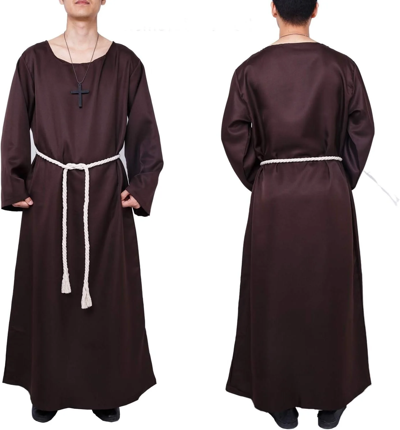Monk Costume Medieval Friar Hooded Monk Priest Robe Costume Halloween ...