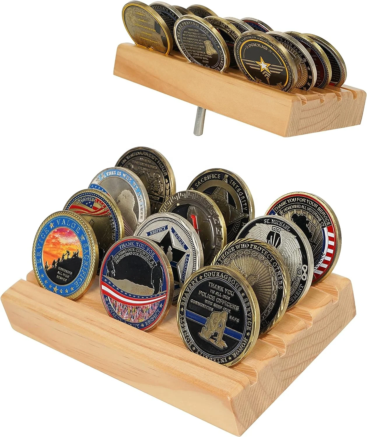 Coin Display Stand Military Challenge Coin Holder Display Solid Wood 4 ...