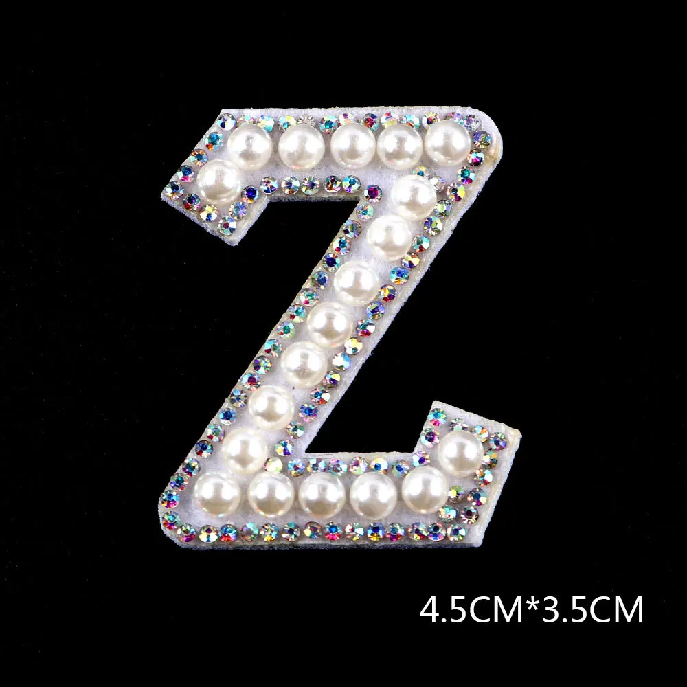 Custom Embroidery Pearls Letters Sewing Patches Alphabet Rhinestone ...