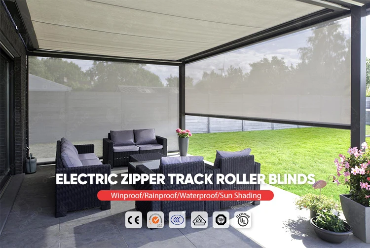 Customized Sizes Wind Blackout Motorized Zip Track Blinds Outdoor ...