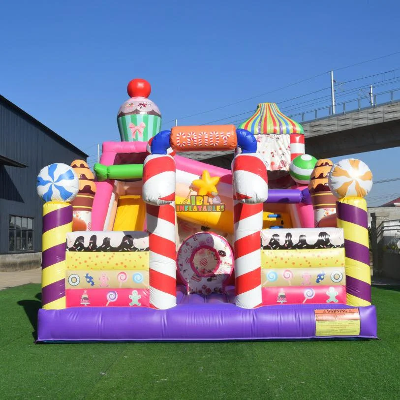 Cartoon Theme Inflatable Pink Bouncer Combo Candy Slide Colorful Dual ...