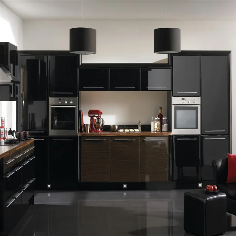 Black High Glossy Lacquer Kitchen Cabinet Set Complete Kitchen Cabinet ...