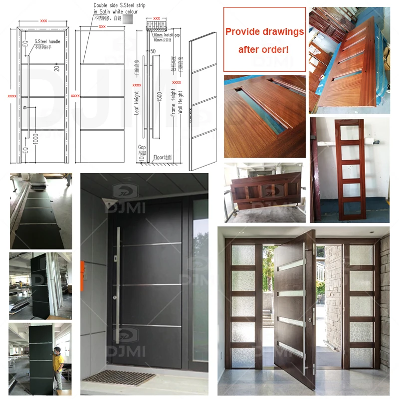 DJMI Solid Wooden Pivot Door With Light Handles Front Entry Stainless ...