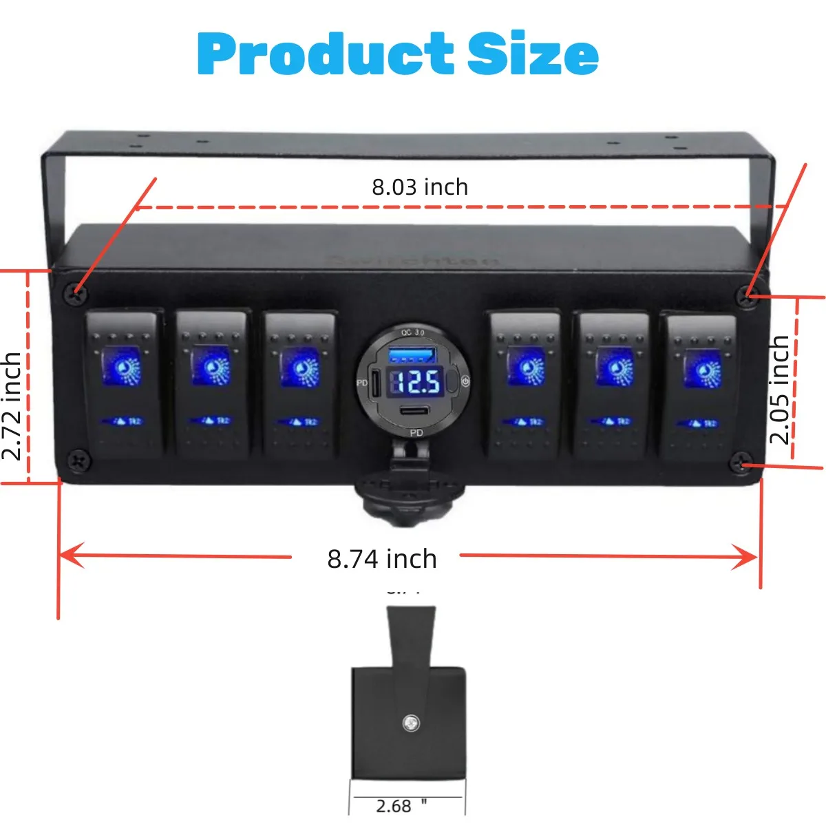 12v 6 Gang Rocker Switch Box + Aluminium Qc 3.0 +pd Usb Charger With ...