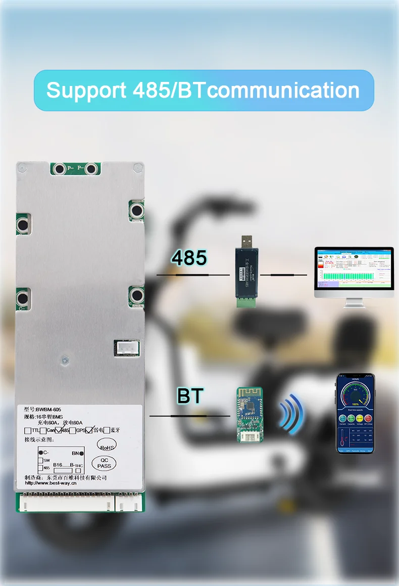 Bestway 4s-16s 40a 50a 60a Smart Bms/pcb For Li-ion Battery Packs With High Efficient Battery ...