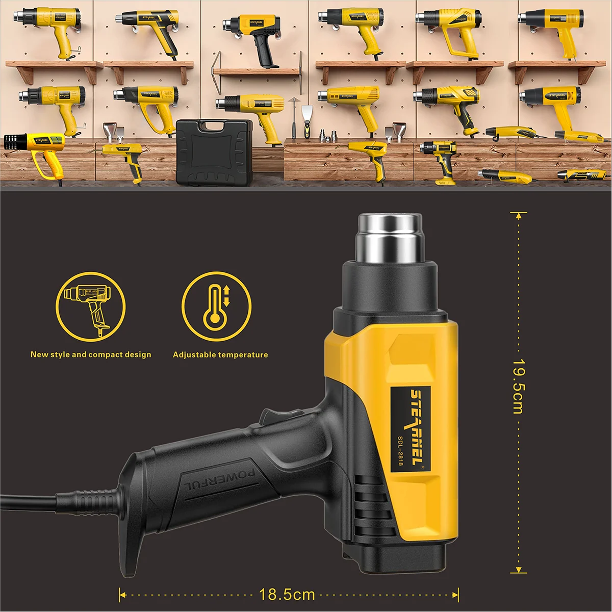 2000W Two-temperature Handheld Heat Gun with Customized Plugs for ...