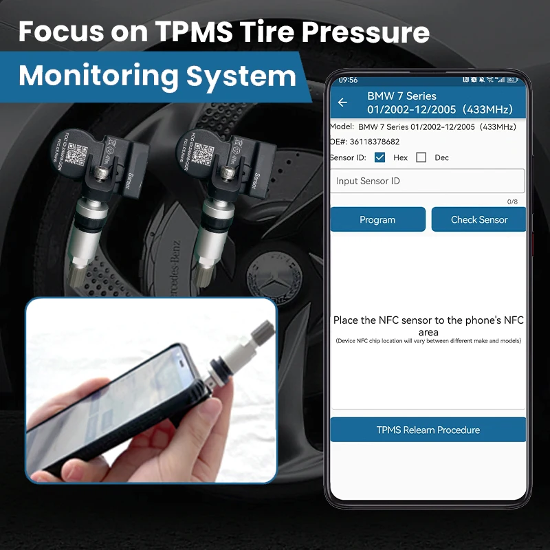 2024 Nfc Tpms Sensor Programmed By Phone App Tire Pressure Sensor 98% Vehicle Coverage 315mhz ...
