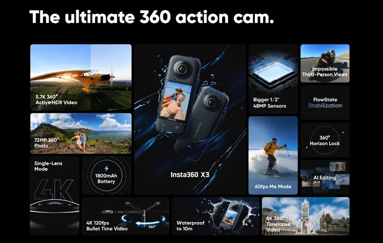 Insta360 X3 Action Camera - Ultimate 360° Waterproof Camera