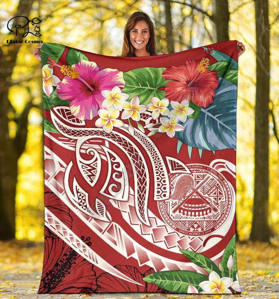 Hawaiian Hibiscus Turtle Back Bamboo Design Blanket Polynesian Samoa ...