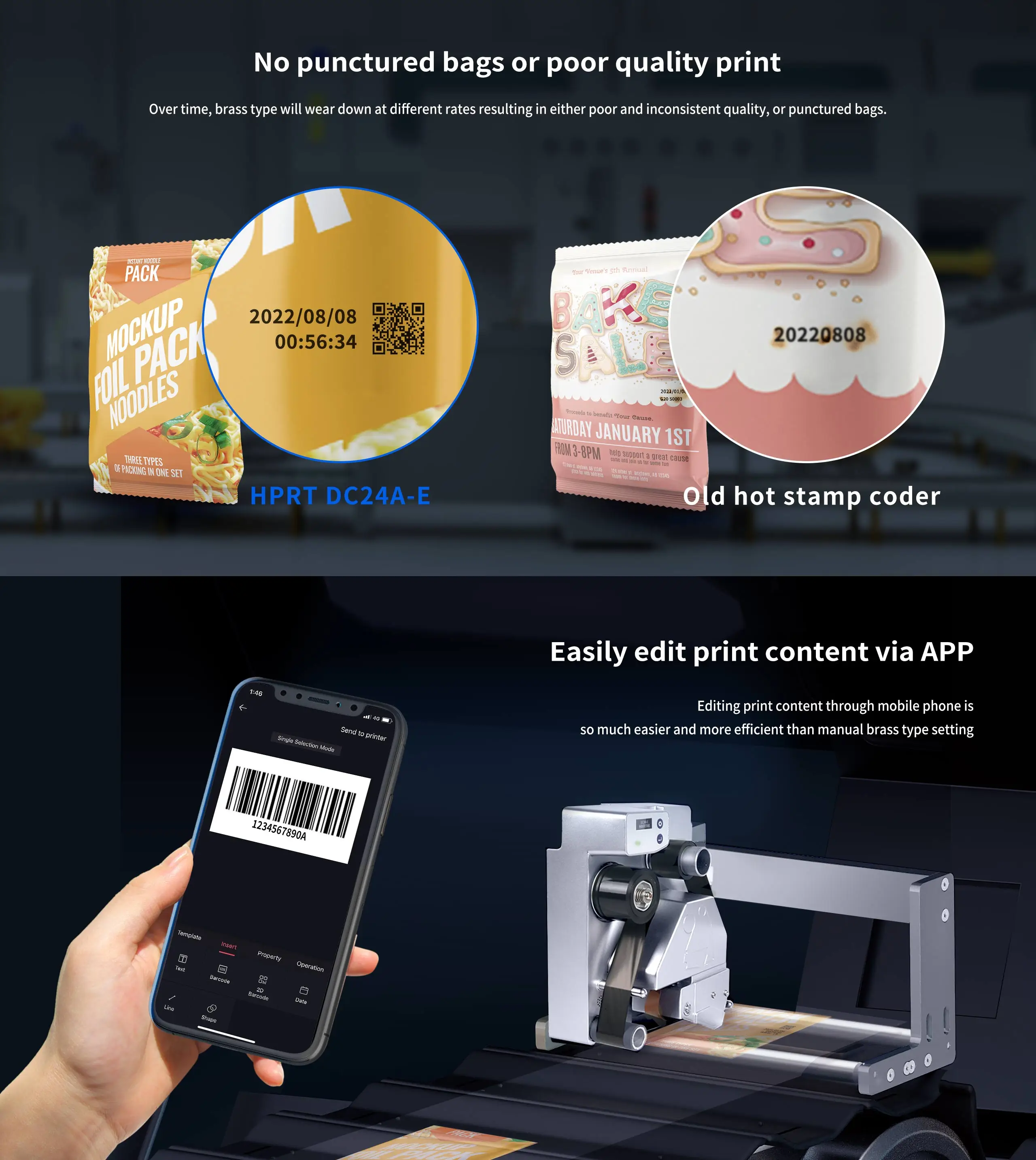 Hprt 24mm Dc24a-e Qr Code Date Batch Number Printing Machine Ribbon ...