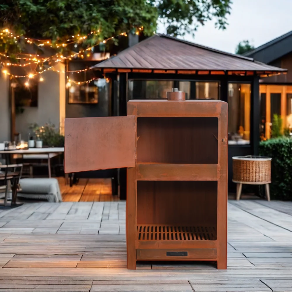 Rust Corten Steel Fire Pit Heavy Duty Bbq Rust Corten Steel Fire Pit Bbq Wood Fired Barbecue ...